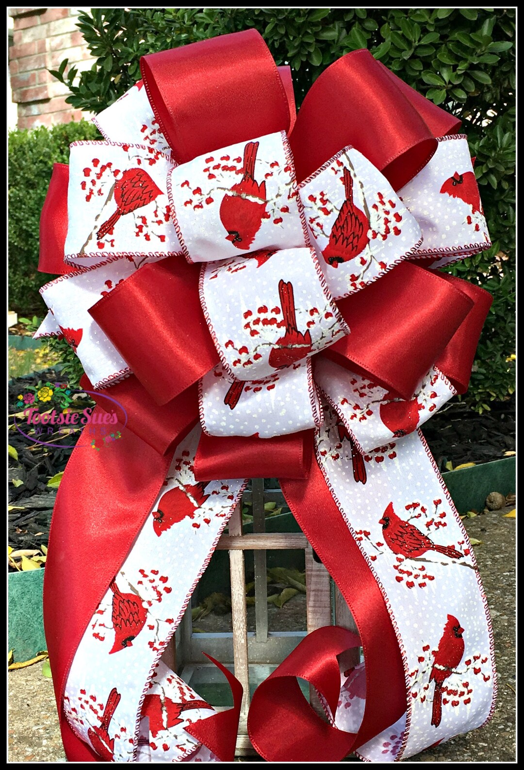 Christmas Cardinal Red White Bow, Lantern Bow, Package Gift Bow, Red ...