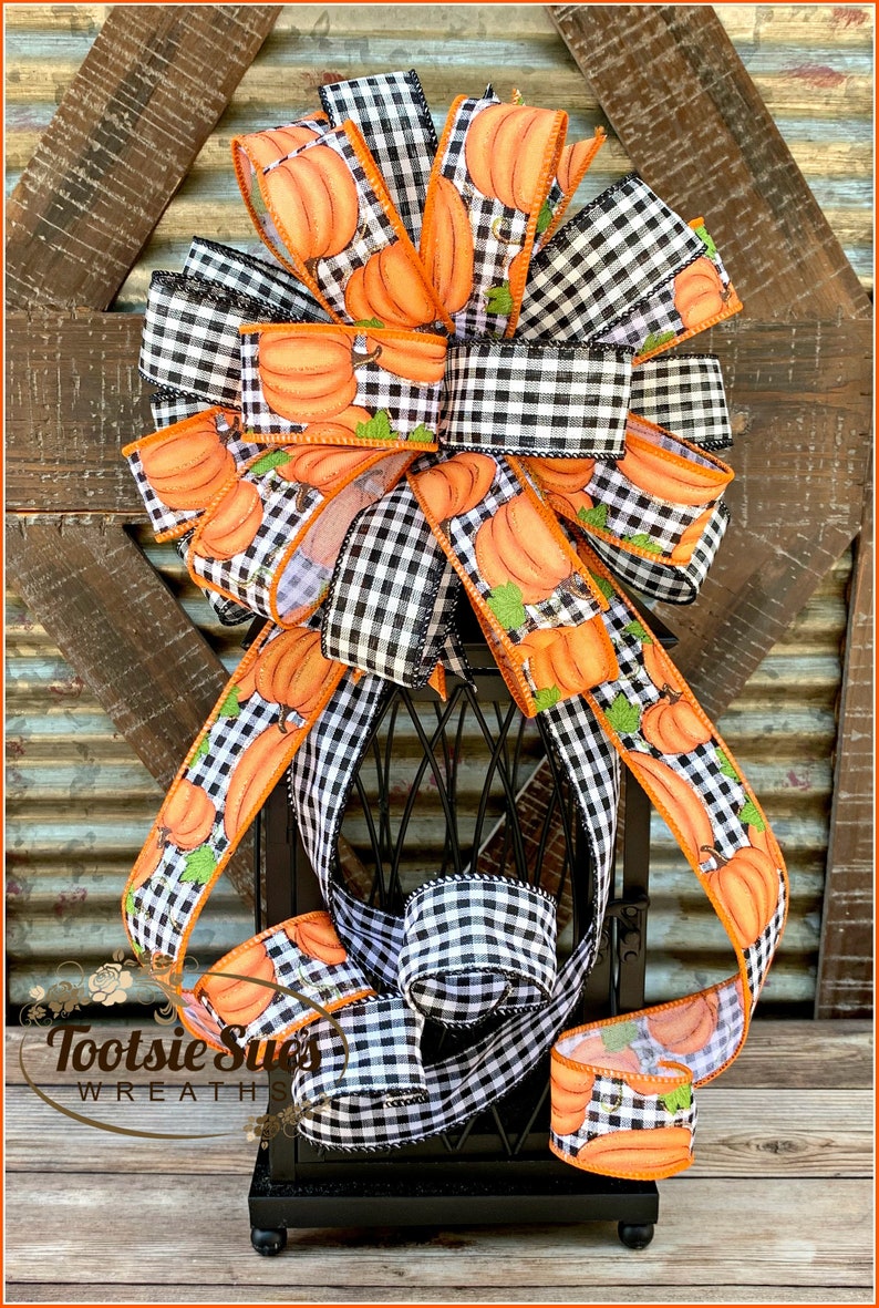 Black White Gingham Fall Pumpkin Bow Wreath Bow Gift Bow - Etsy