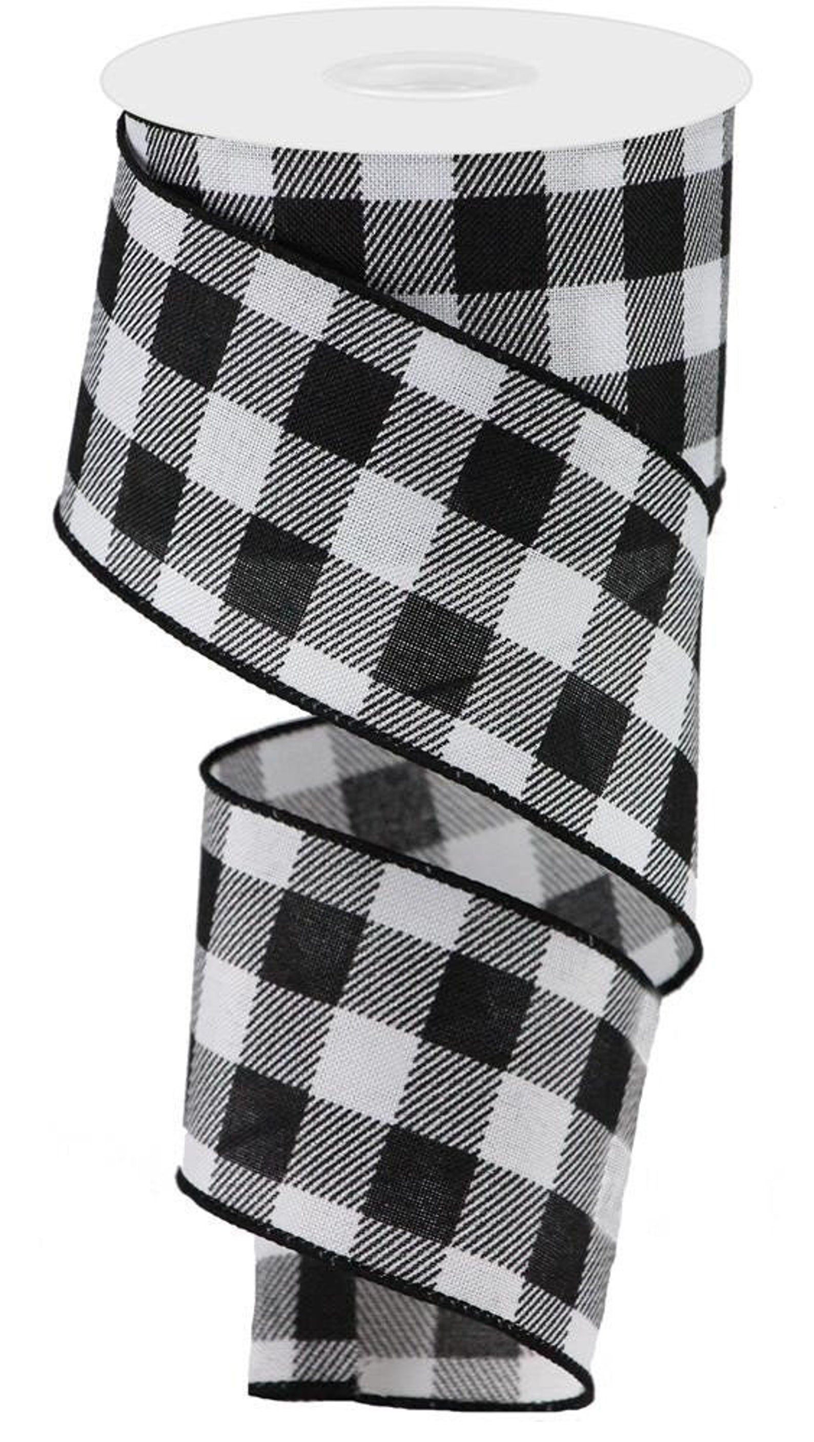 Black White Plaid Buffalo Check Wired Woven Ribbon Bow - Etsy