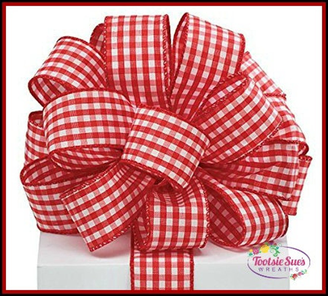 Wired Red White Gingham Ribbon Bow Ribbon Country Ribbon | Etsy