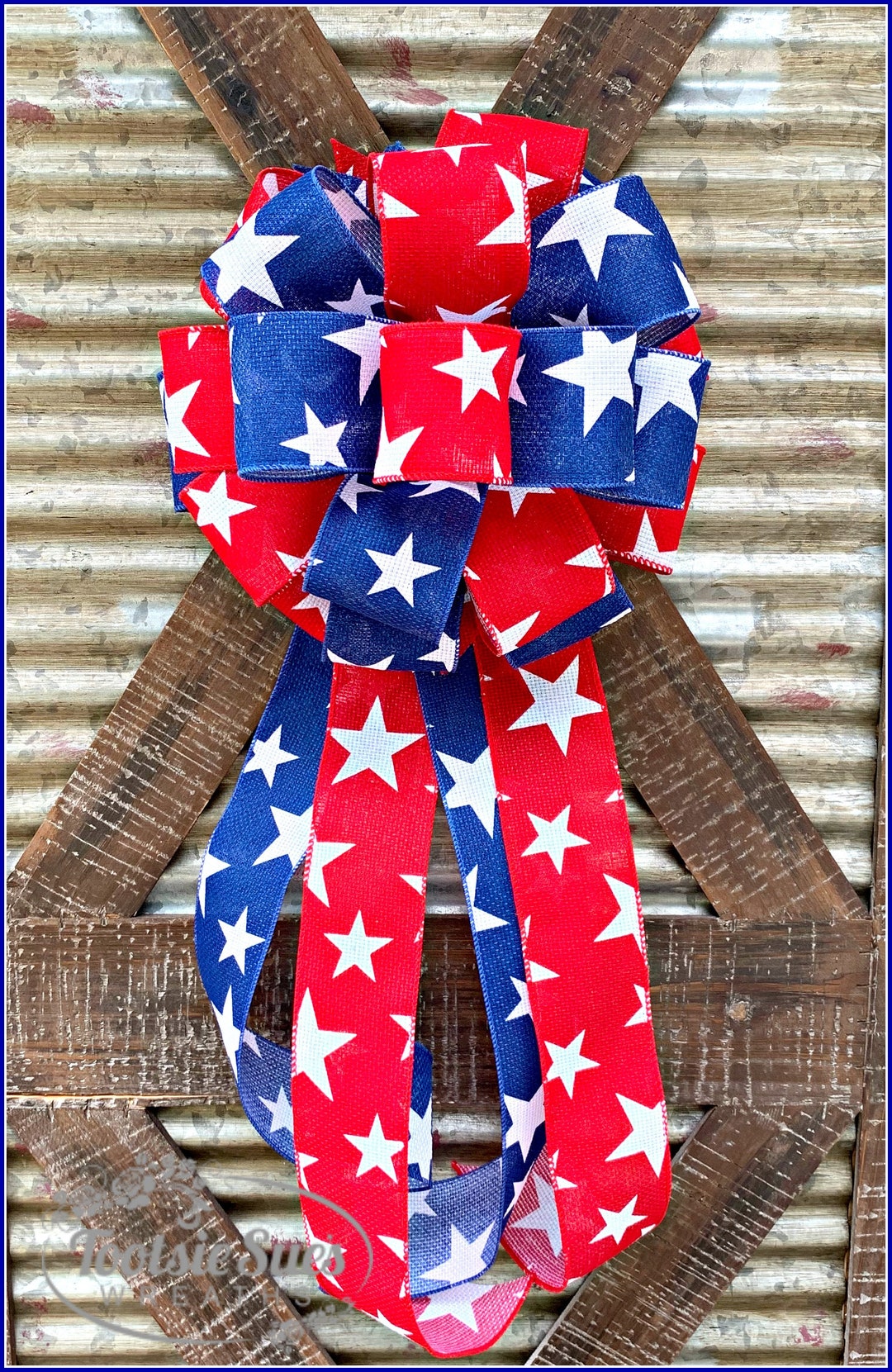 Blue Red White Stars Patriotic Lantern Bow, 4th of July Bow, Memorial ...