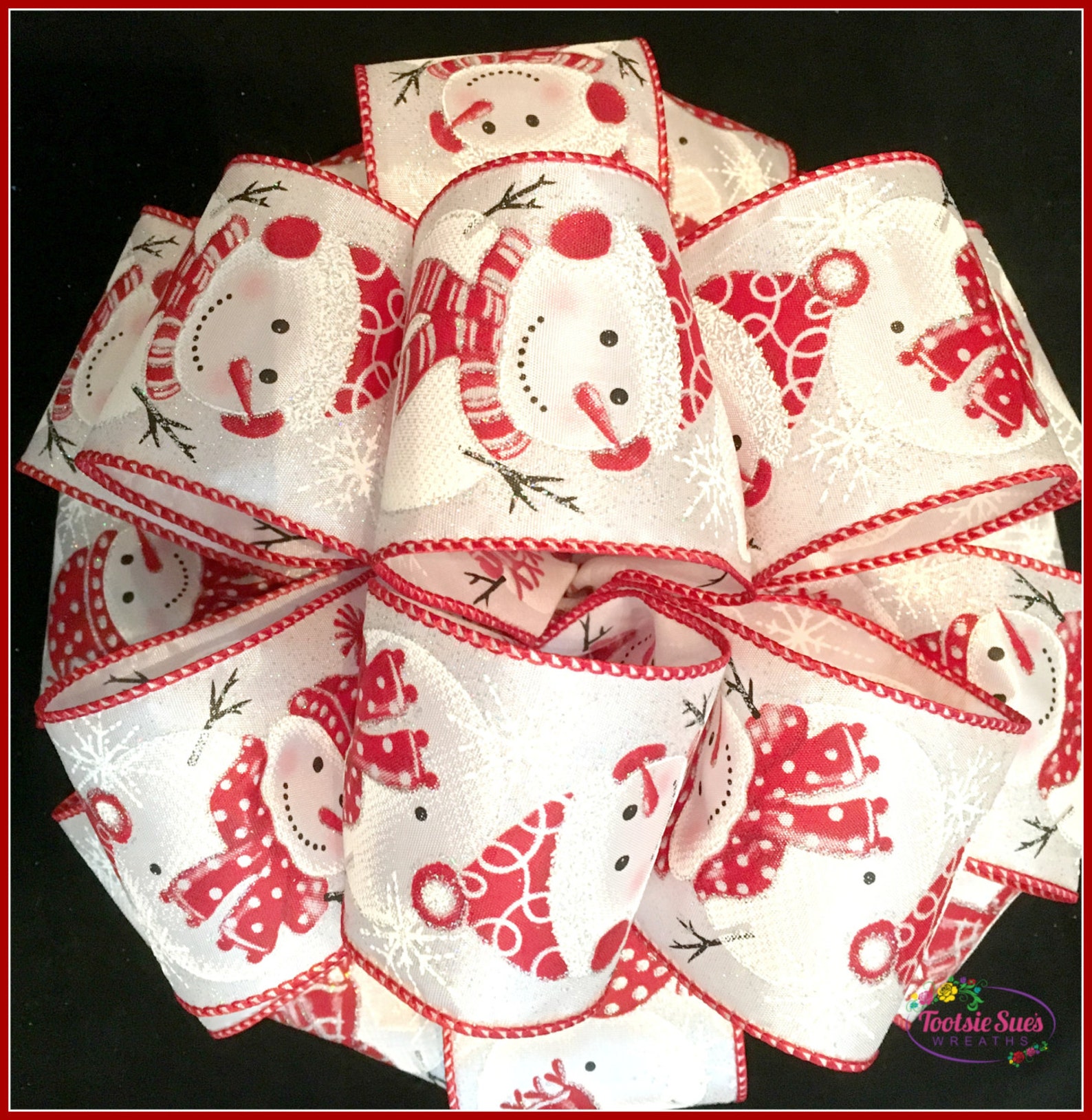 Red Black White Silk Glitter Snowman Wired Ribbon Christmas | Etsy