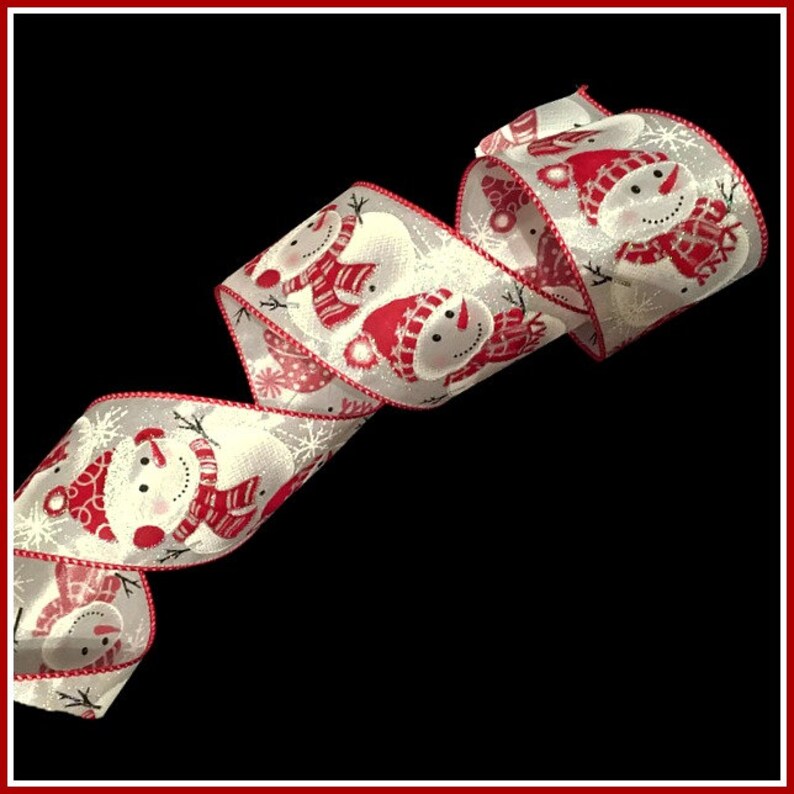 Red Black White Silk Glitter Snowman Wired Ribbon Christmas | Etsy