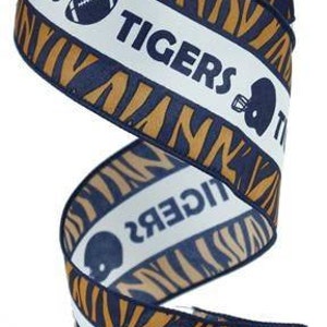 Tigers Bow, Game Day Bow, Burnt Orange Navy Blue White Bow, Wreath Bow ...