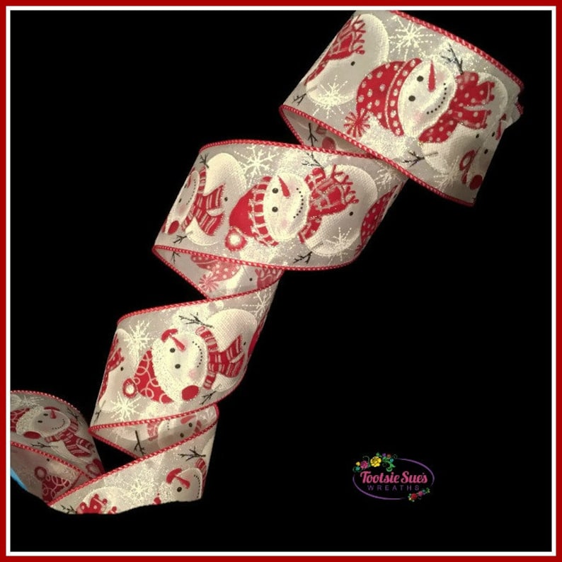 Red Black White Silk Glitter Snowman Wired Ribbon Christmas | Etsy