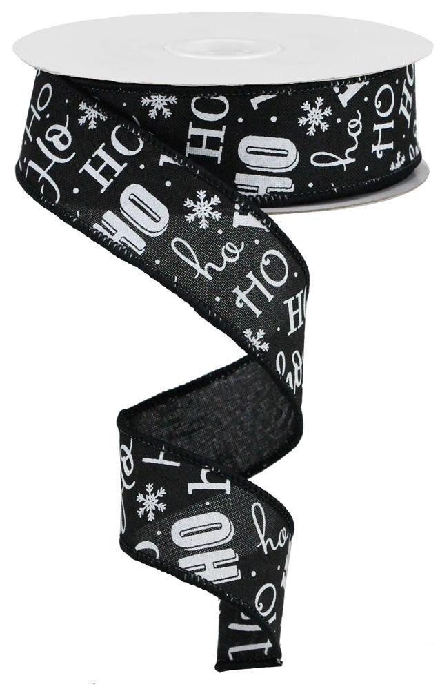 Black White Ho Ho Ho Christmas Wired Ribbon Wreath Ribbon | Etsy