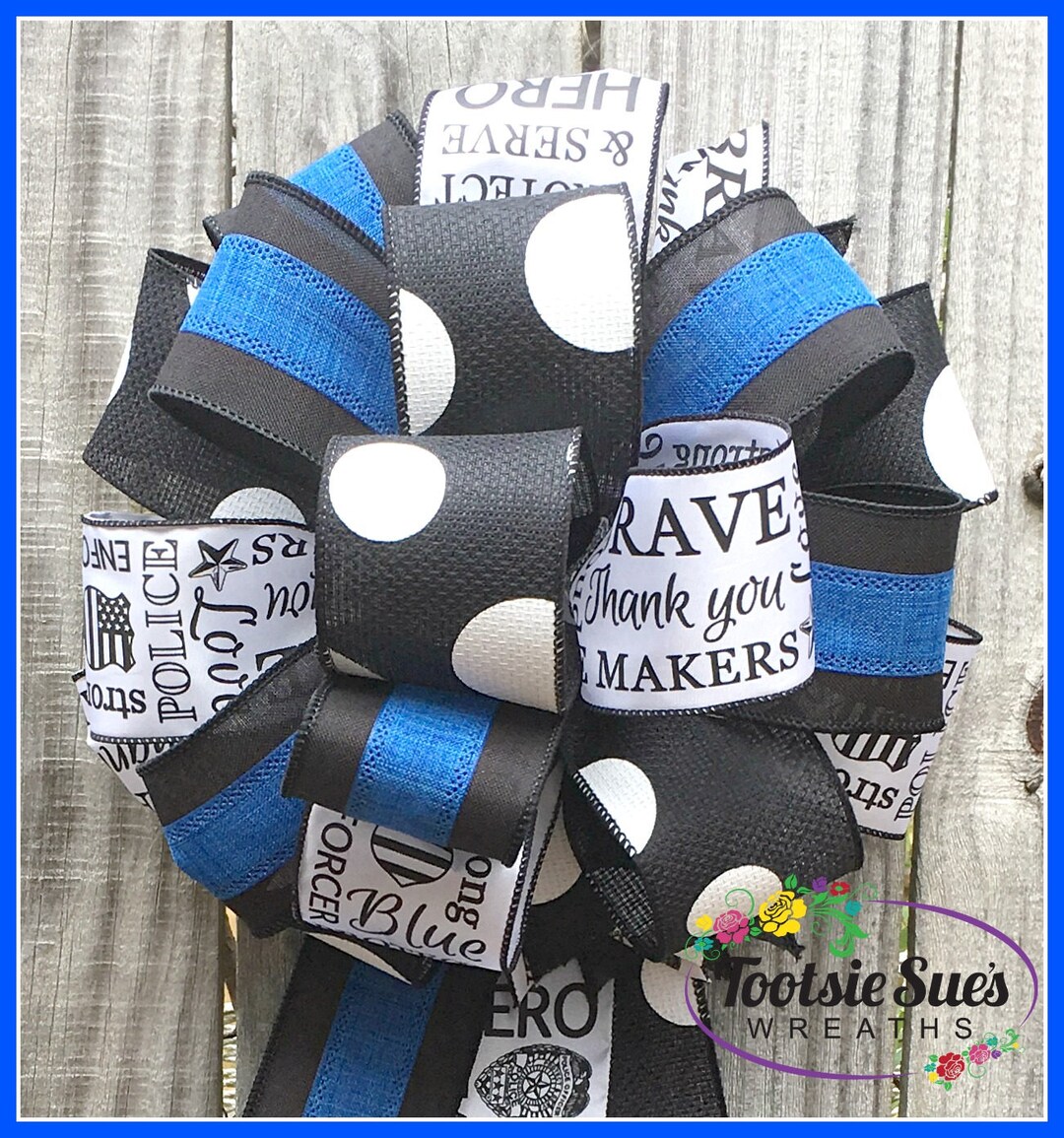 Police Bow, Law Enforcement Bow, Gift Bow, Package Bow, Blue Line Bow ...