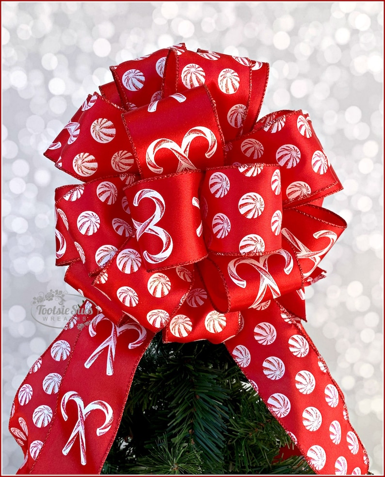 Christmas Peppermint Candy Cane Bow Lantern Bow Package Bow | Etsy