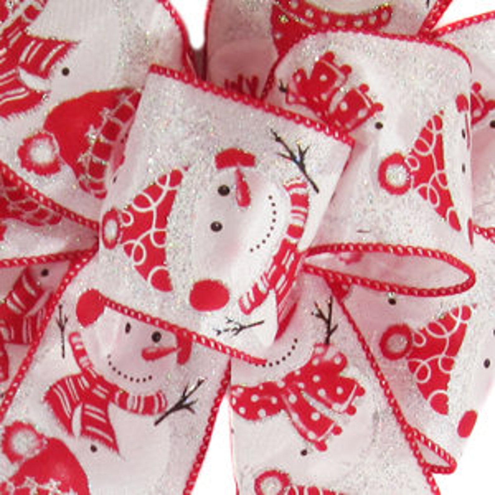 Red Black White Silk Glitter Snowman Wired Ribbon Christmas | Etsy