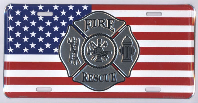 Fire Rescue American Flag License Plate Home Decor Wall - Etsy