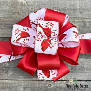 Christmas Cardinal Red White Bow, Lantern Bow, Package Gift Bow, Red ...