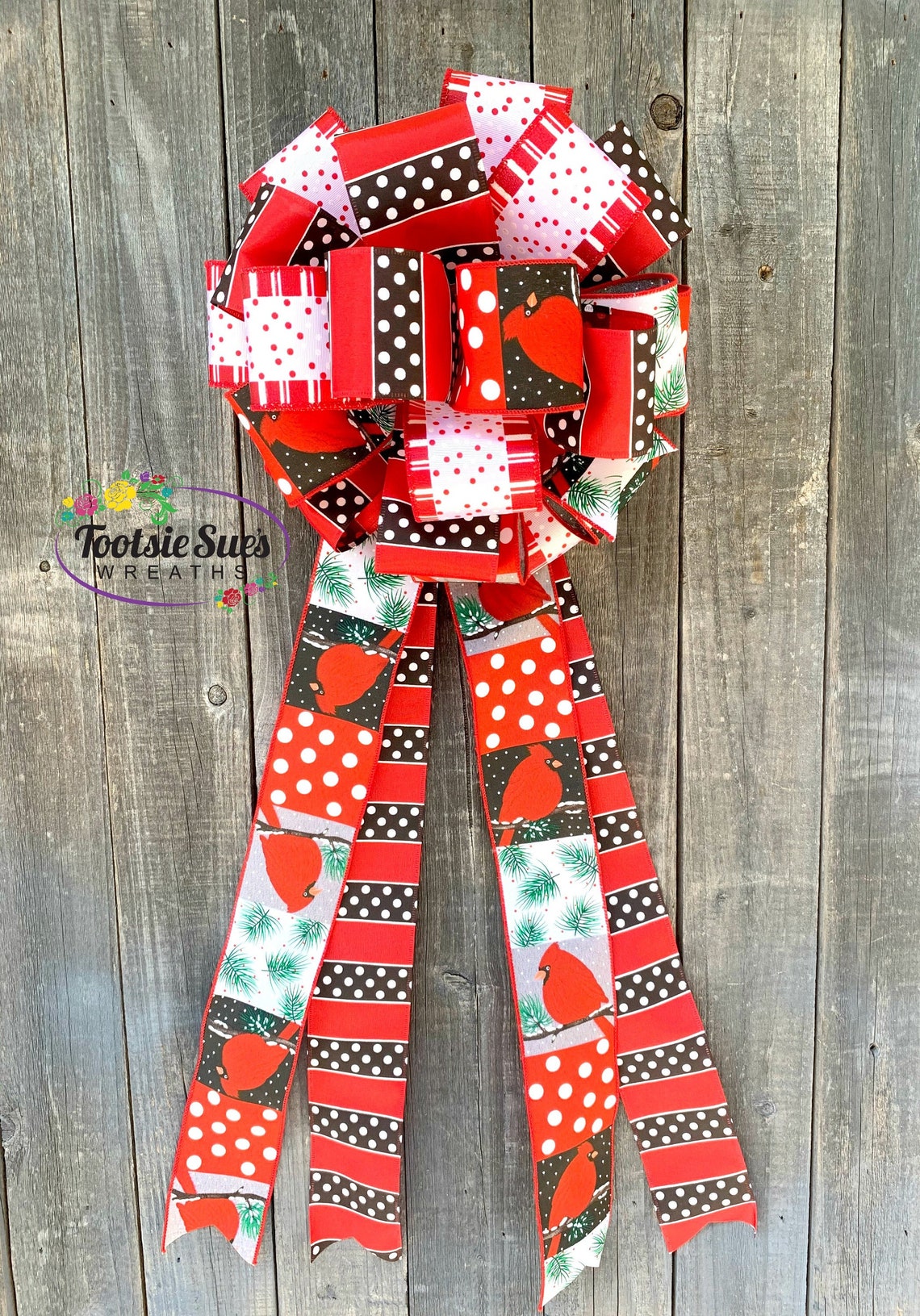 Christmas Cardinal Red Black White Dots Bow Lantern Bow - Etsy