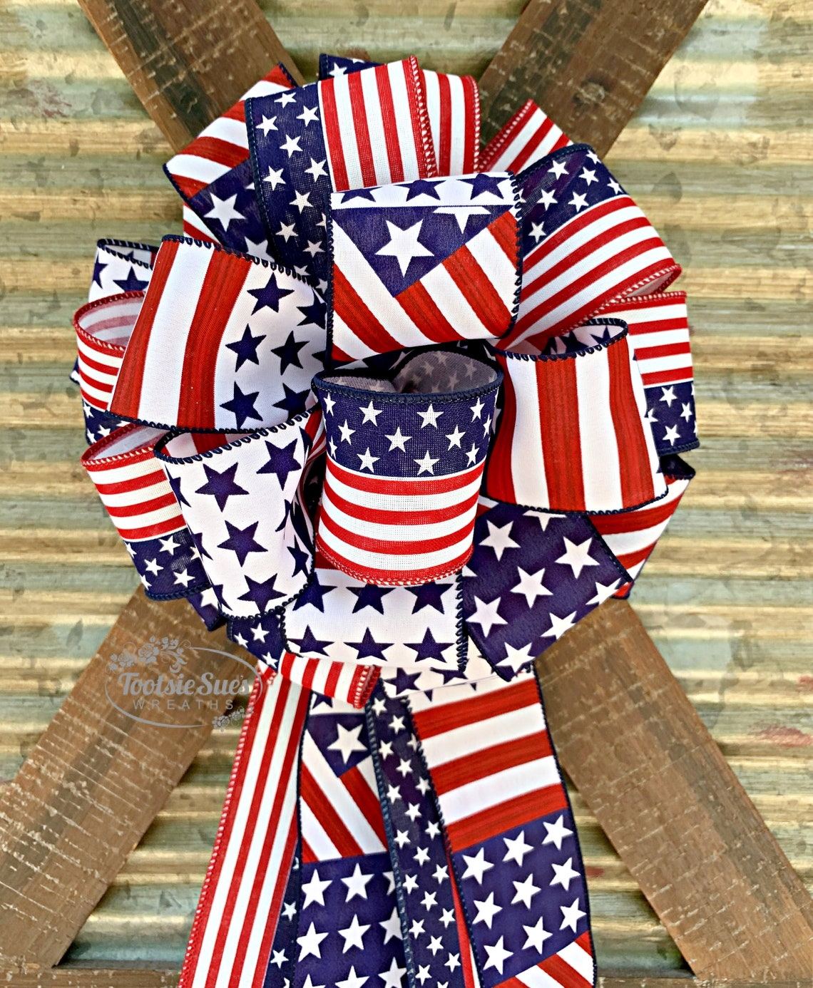 Red White Blue Stars Stripes Patriotic Bow 4th of July Bow | Etsy