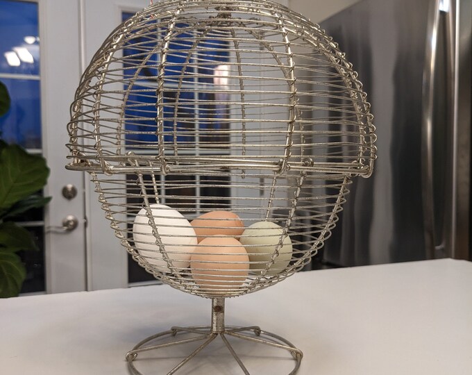 Primitive French Metal Wire Mesh Antique Egg Basket Retractable Lid ...