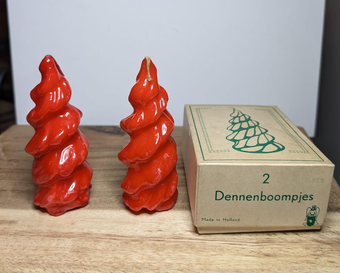 Pair of Dutch Pine Tree Candles From the 50's Made in Holland 4" Tall ...