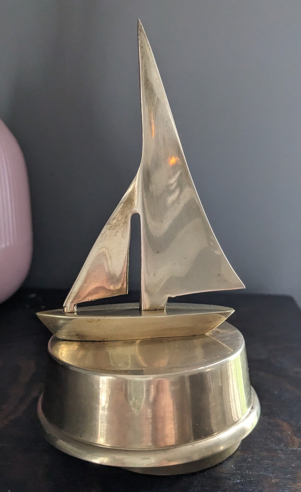VINTAGE Mid-century Brass Rotating Musical SAILBOAT Nautical Theme ...