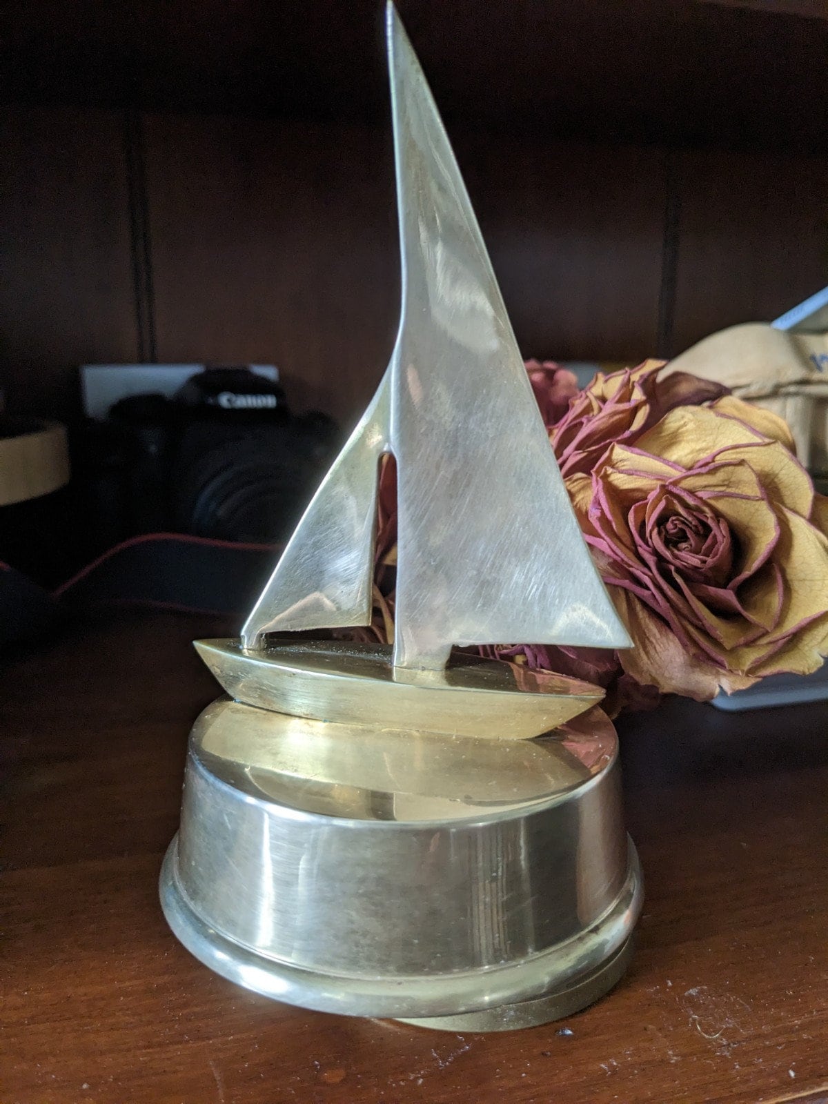 VINTAGE Mid-century Brass Rotating Musical SAILBOAT Nautical Theme ...