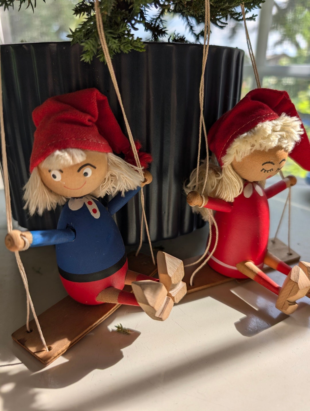 SALE 50% OFF Vintage SWEDISH Wooden Figurine, Tomte Elf on a Swing ...