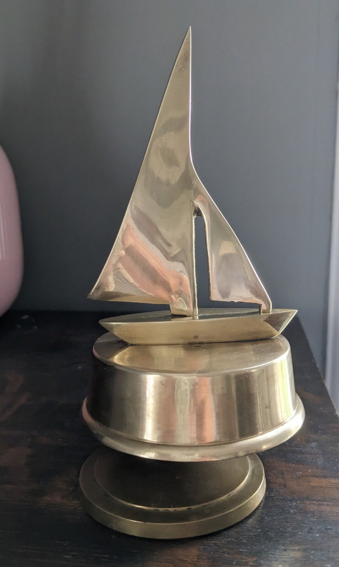 VINTAGE Mid-century Brass Rotating Musical SAILBOAT Nautical Theme ...