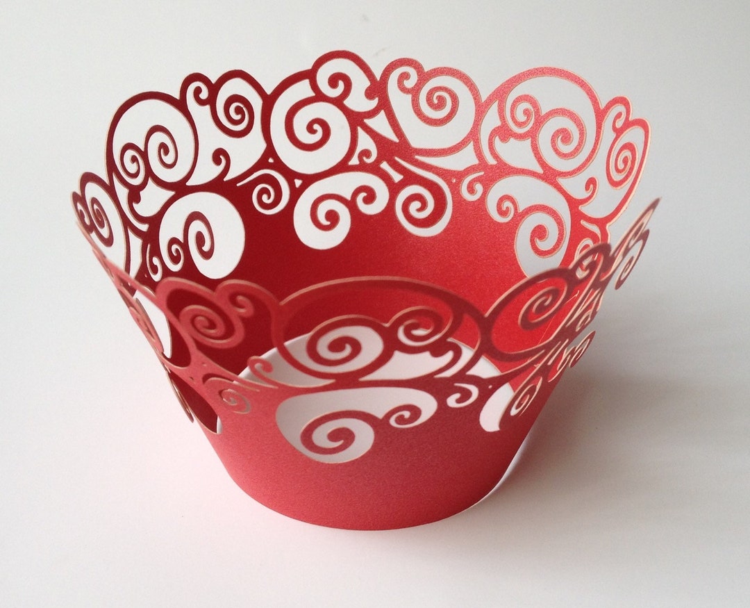 12 Pcs Beautiful Red Swirl Filigree Lace Wedding Filigree Cupcake ...