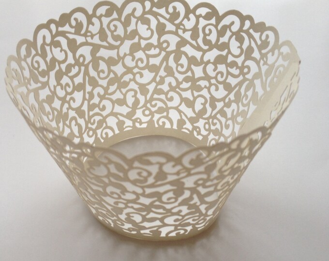 12 Pcs Beautiful Pale Off-white Classic Lace Wedding Filigree Cupcake ...