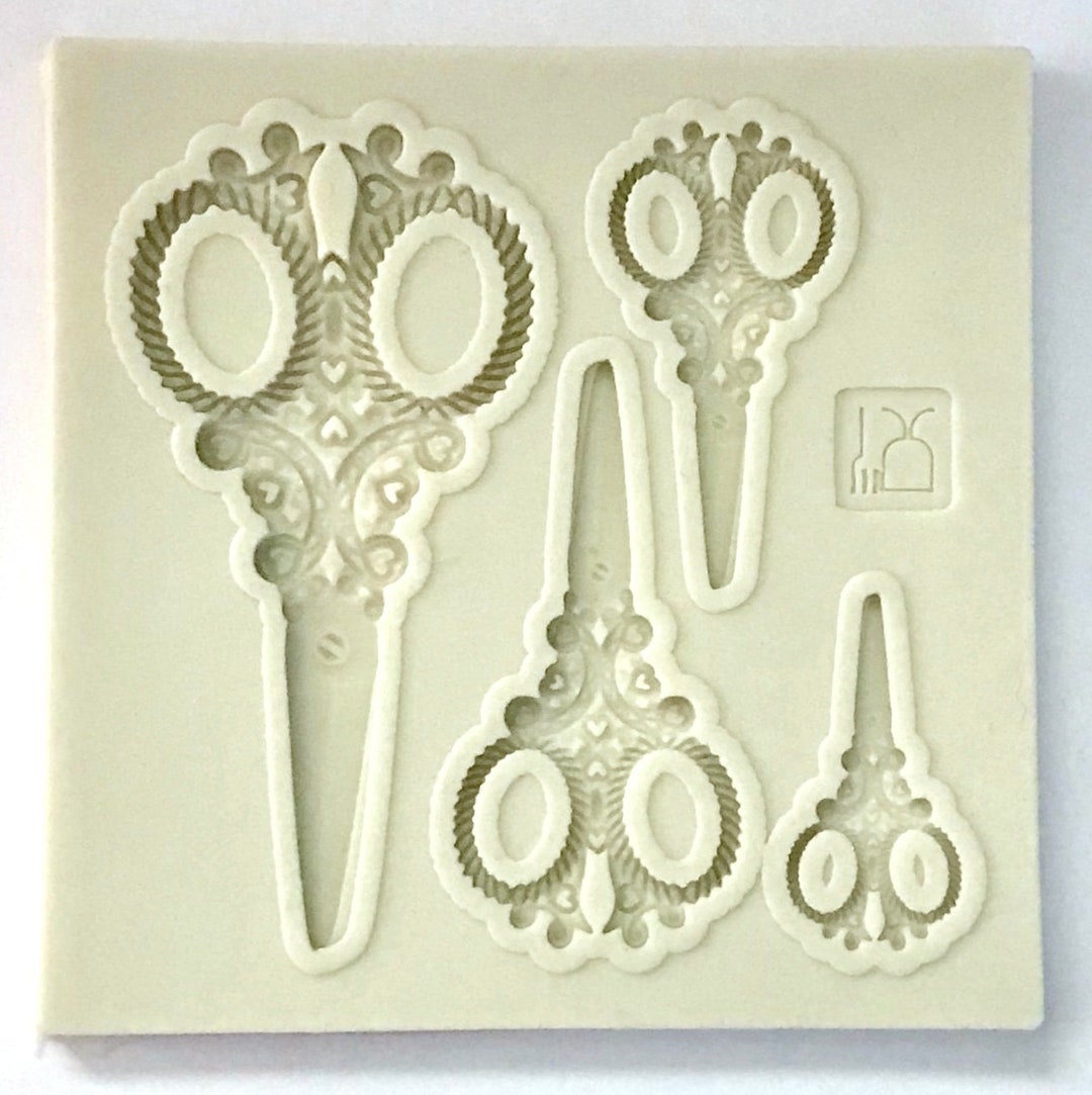 4 Lace Decorative Scissor Scissors Soft Silicone Mold Fondant Mat Cake ...