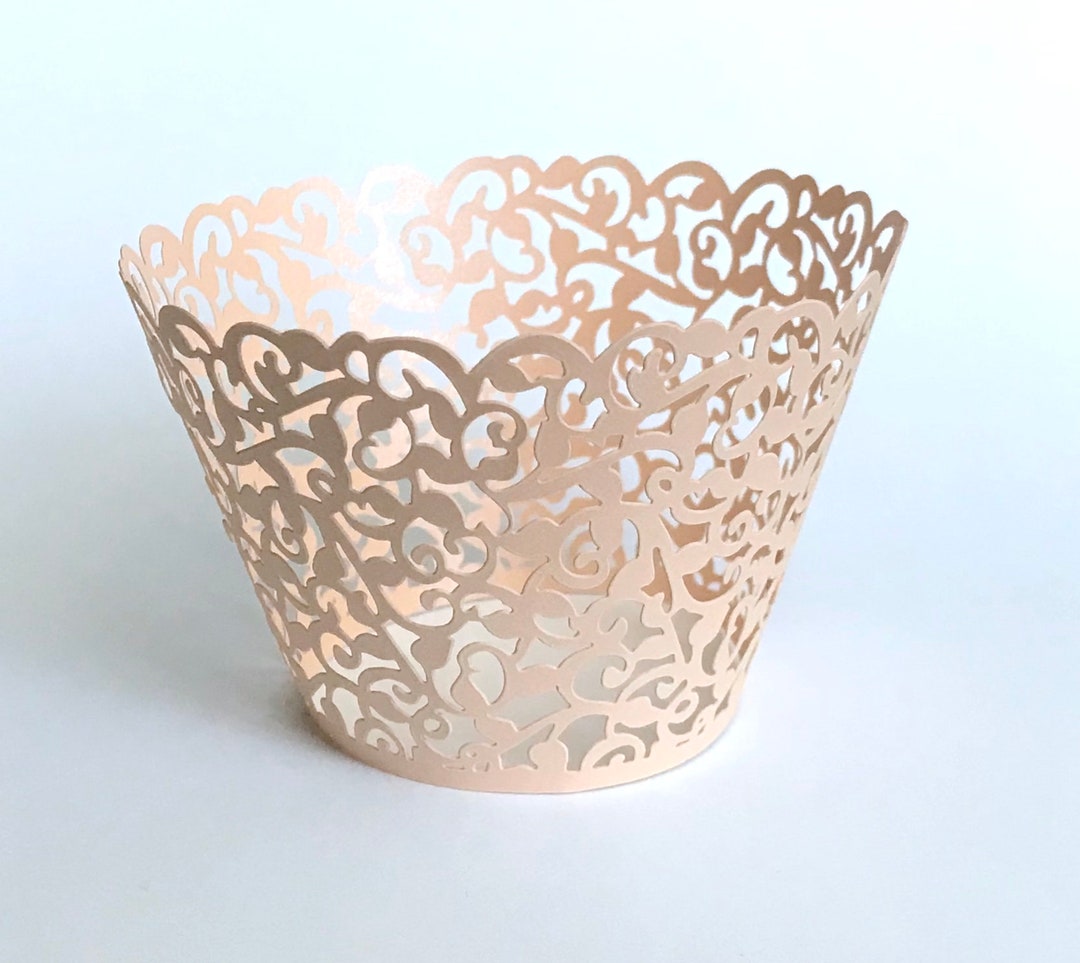 12 Pcs Beautiful Classic Rose Gold Filigree Cupcake Rose Gold Lace ...