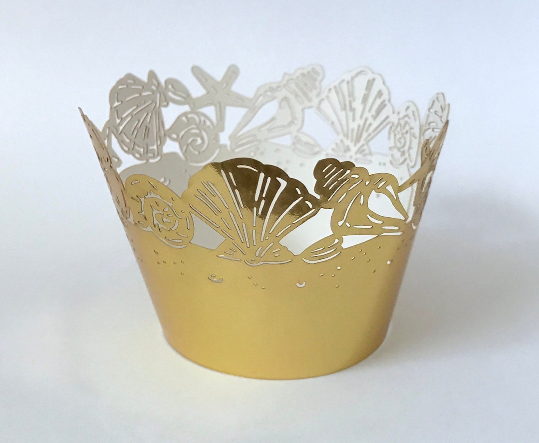 Beautiful MINI Small Gold Metallic Seashells Wedding Filigree Cupcake ...