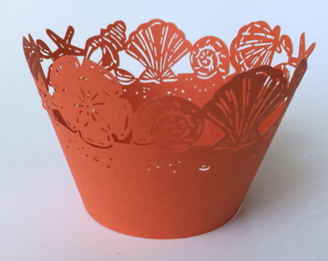 12 Pcs Beautiful Orange Coral Seashells Wedding Filigree Cupcake Liners ...