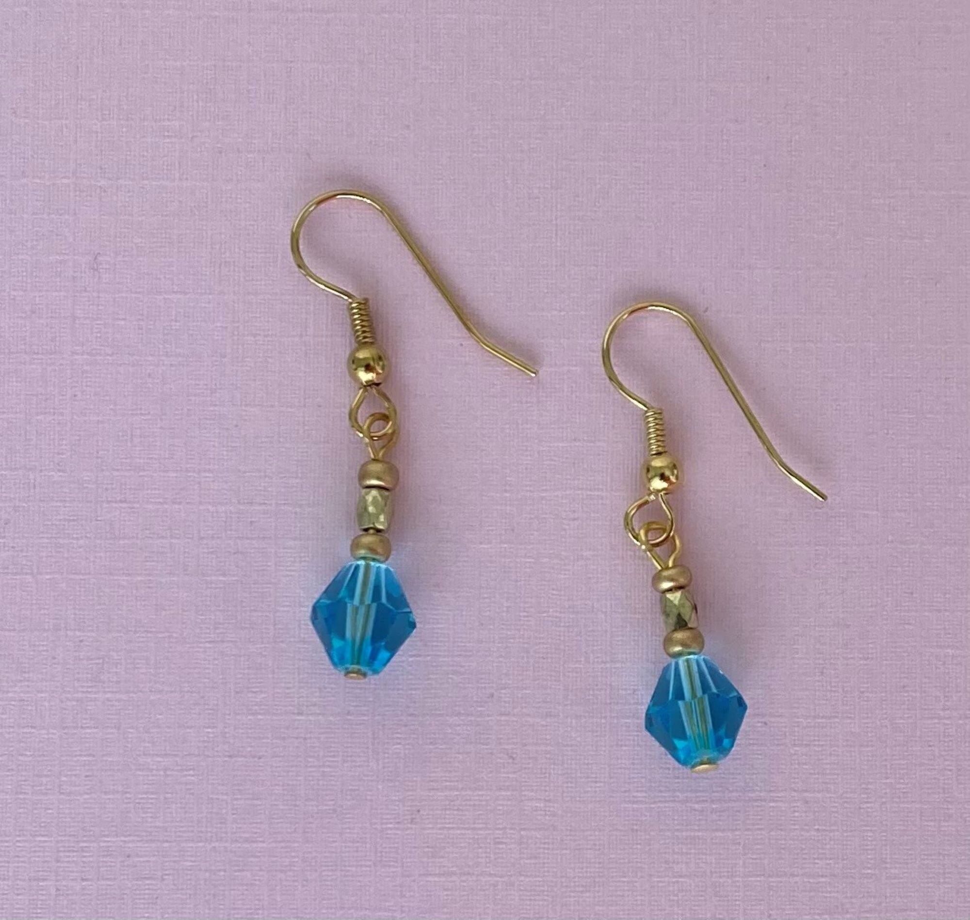 Wire Earrings - Gold Tone - Ocean Blue Earrings - Etsy