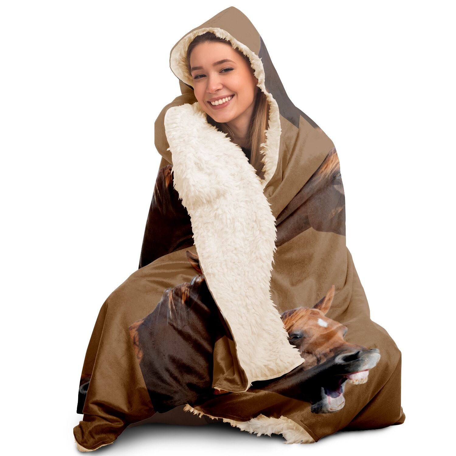 Arabian Horse Laughing Hooded Sherpa Blanket - All Over Printing - Etsy