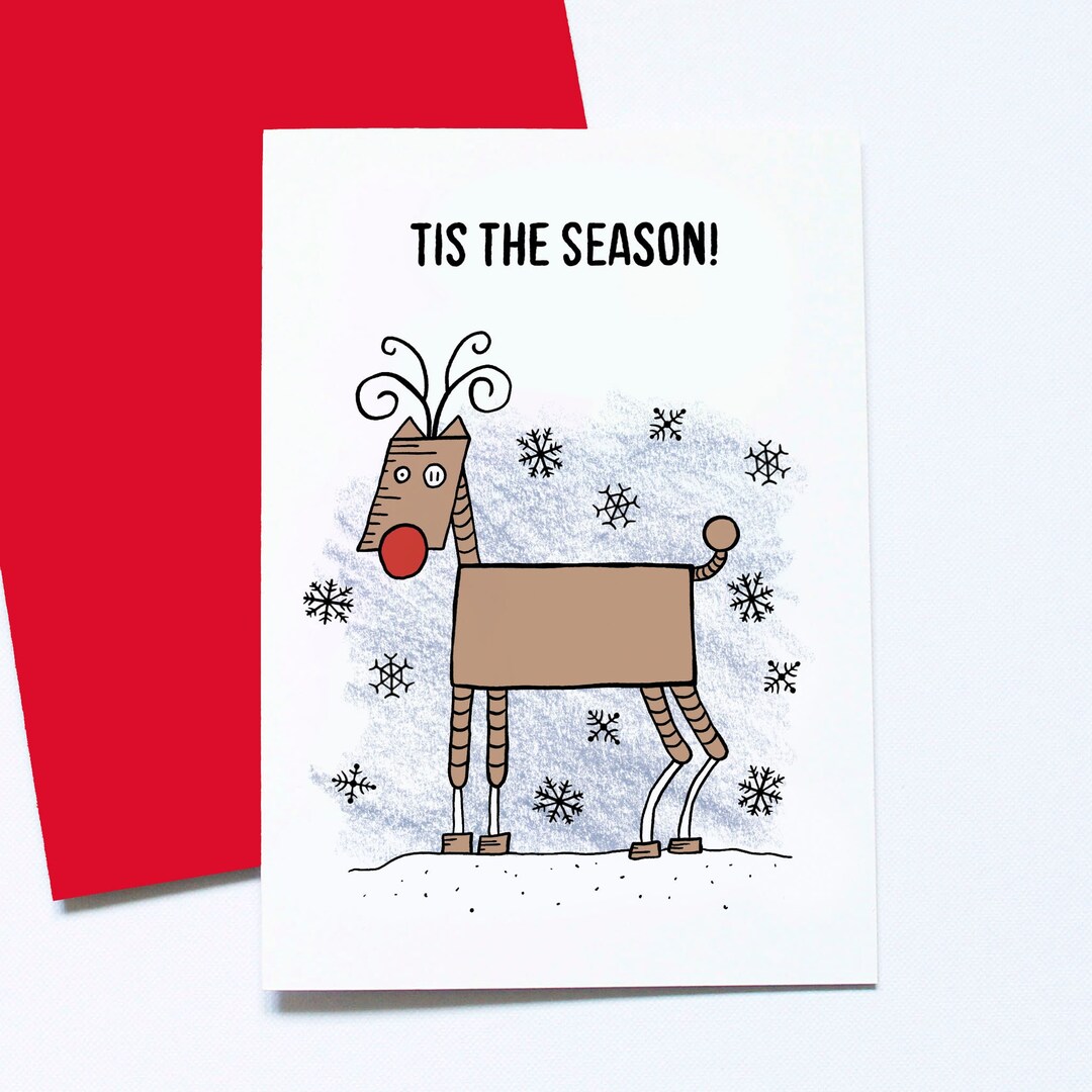 Reindeer Christmas Card Robot Xmas Card Cute Greeting Card - Etsy