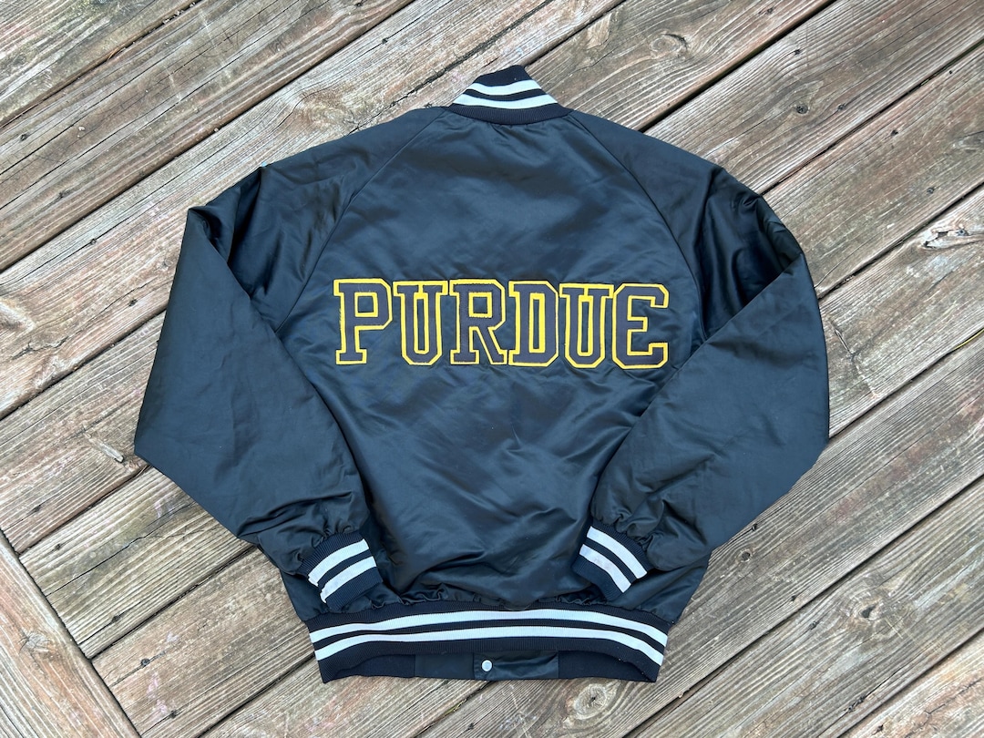 Vtg 80s Purdue Boilermakers Satin Jacket Quipt Lined Snap Bomber ...