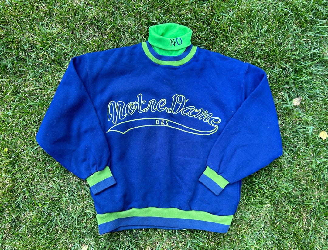 Vtg 90s Notre Dame Fighting Irish Turtleneck Sweatshirt Embroidered ...