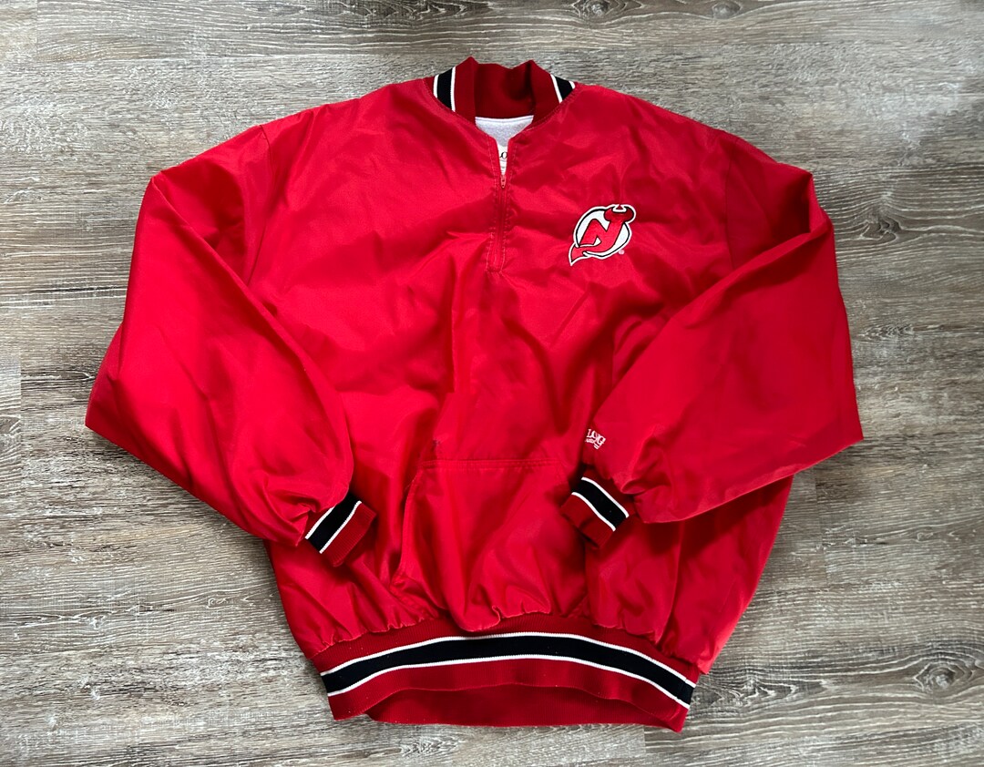 Vtg 90s New Jersey Devils Delong 1/4 Zip Windbreaker Jacket NHL ...