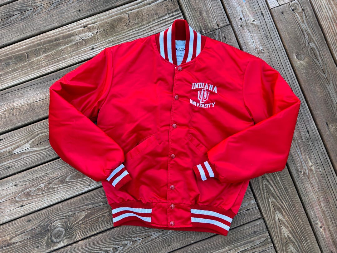 VTG 80s Indiana Hoosiers Satin Jacket IU Embroidered Bomber Quilt Lined ...