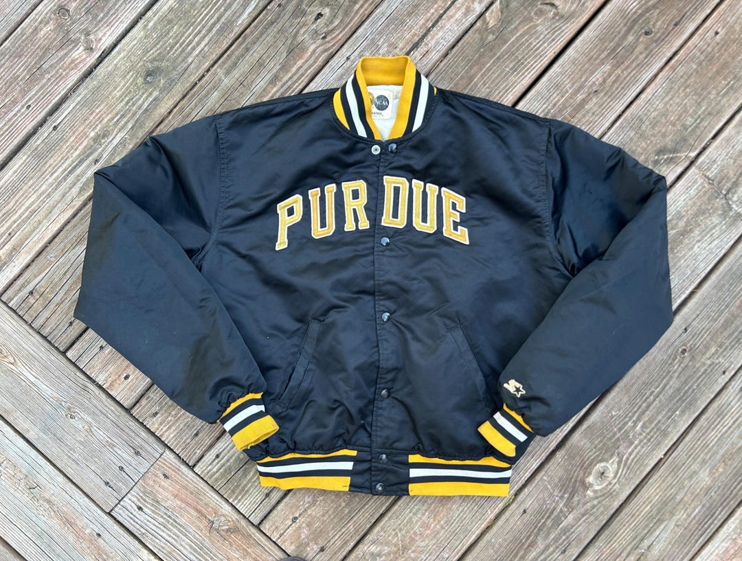 Vtg 80s Purdue Boilermakers STARTER Satin Jacket Quilt Lined Snap ...