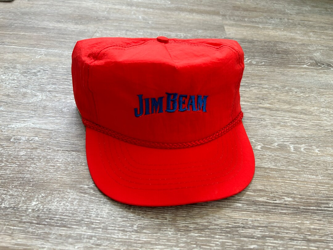 Vintage 80s Jim Beam Nylon Trucker Snapback Hat USA Embroidered Whiskey ...