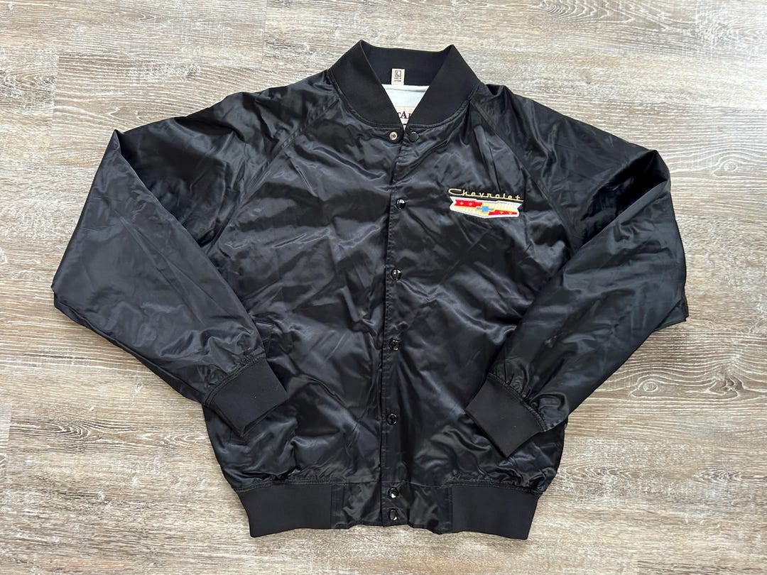 VTG 90s Chevrolet Heartbeat of America Satin Jacket Chevy Bomber ...