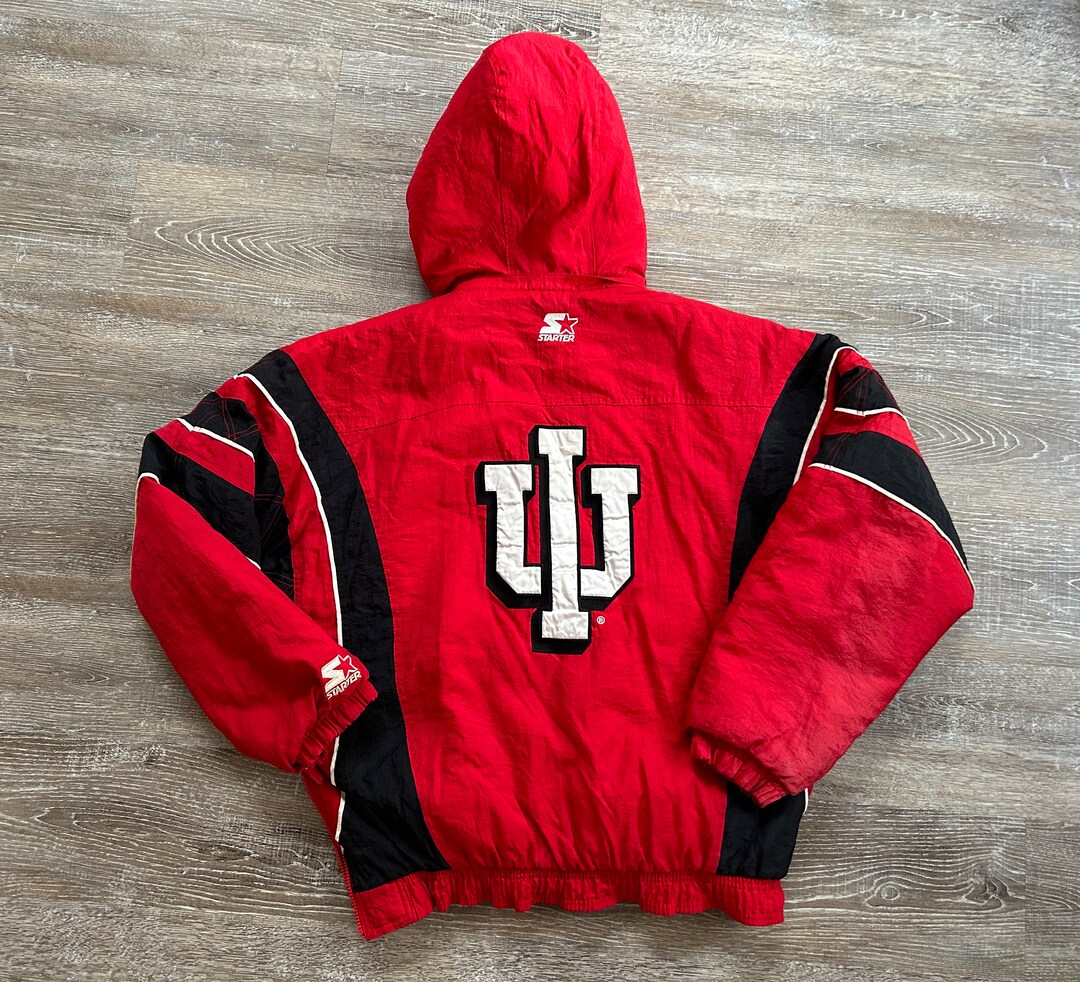 Vtg 90s Indiana Hoosiers Starter Jacket IU Puffer Hooded Embroidered 1/ ...