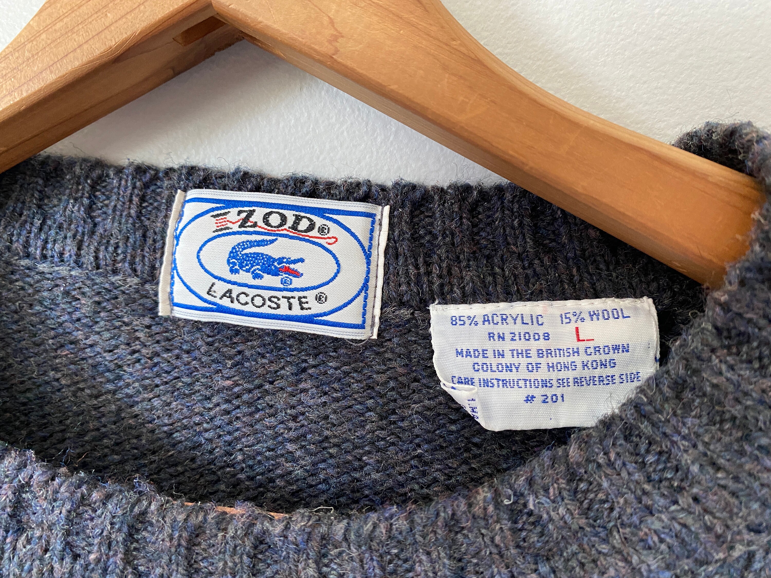 Vintage 80s Izod Lacoste Sweater Wool Blend Gray Striped Croc Gator ...