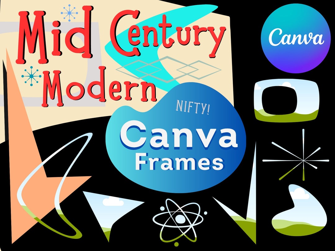 Mid Century Canva Frame Set, MCM Shape Pack, Digital Download, Retro Illustration, Fifties ...