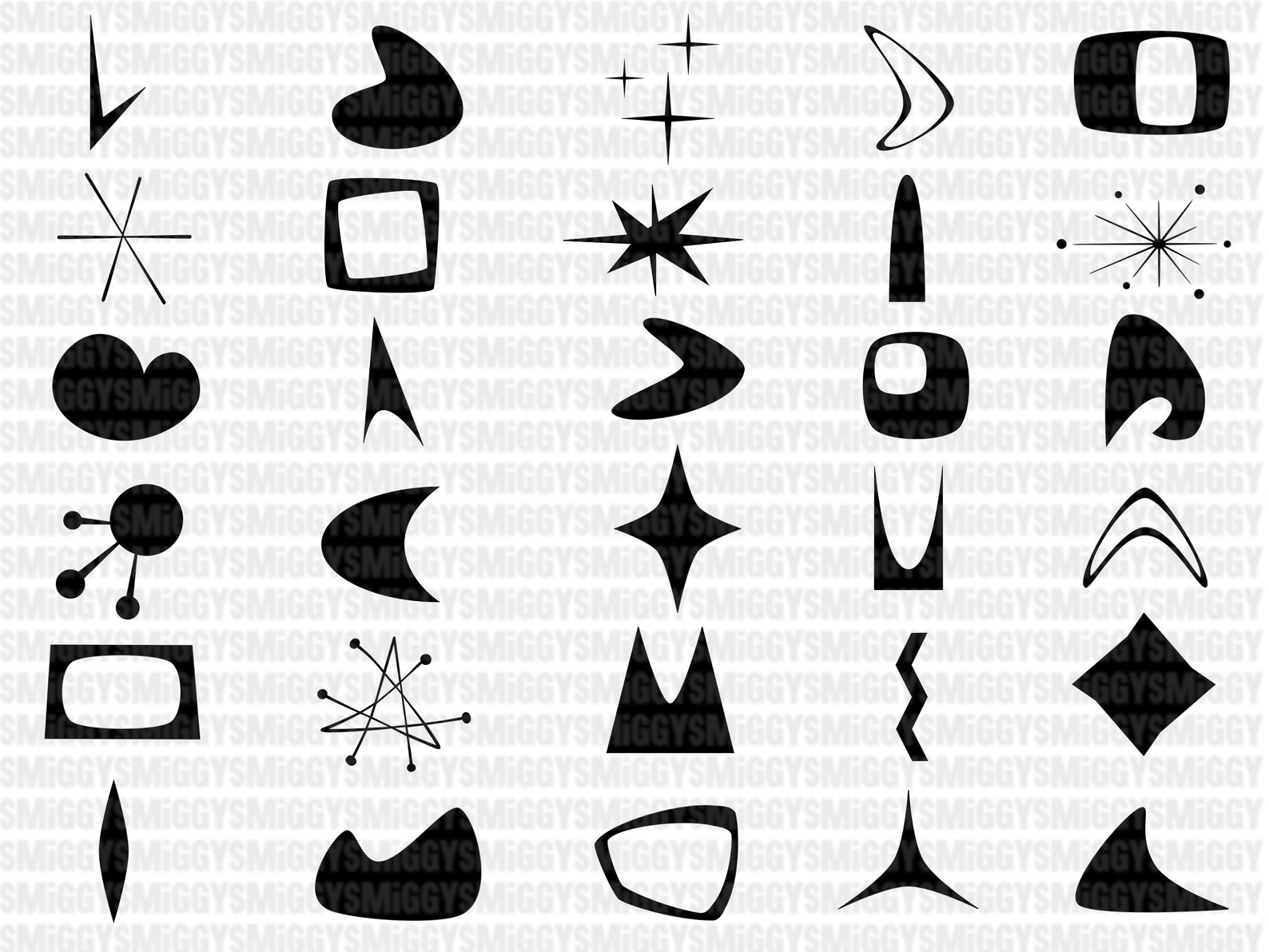 Mid Century Modern SVG & PNG Bundle | Retro Shapes and Elements MCM ...