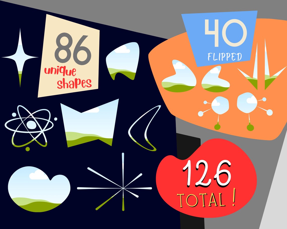 Mid Century Canva Frame Set, MCM Shape Pack, Digital Download, Retro ...