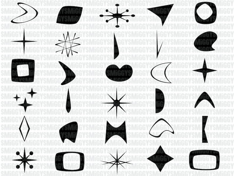 Mid Century Modern SVG & PNG Bundle | Retro Shapes and Elements MCM ...