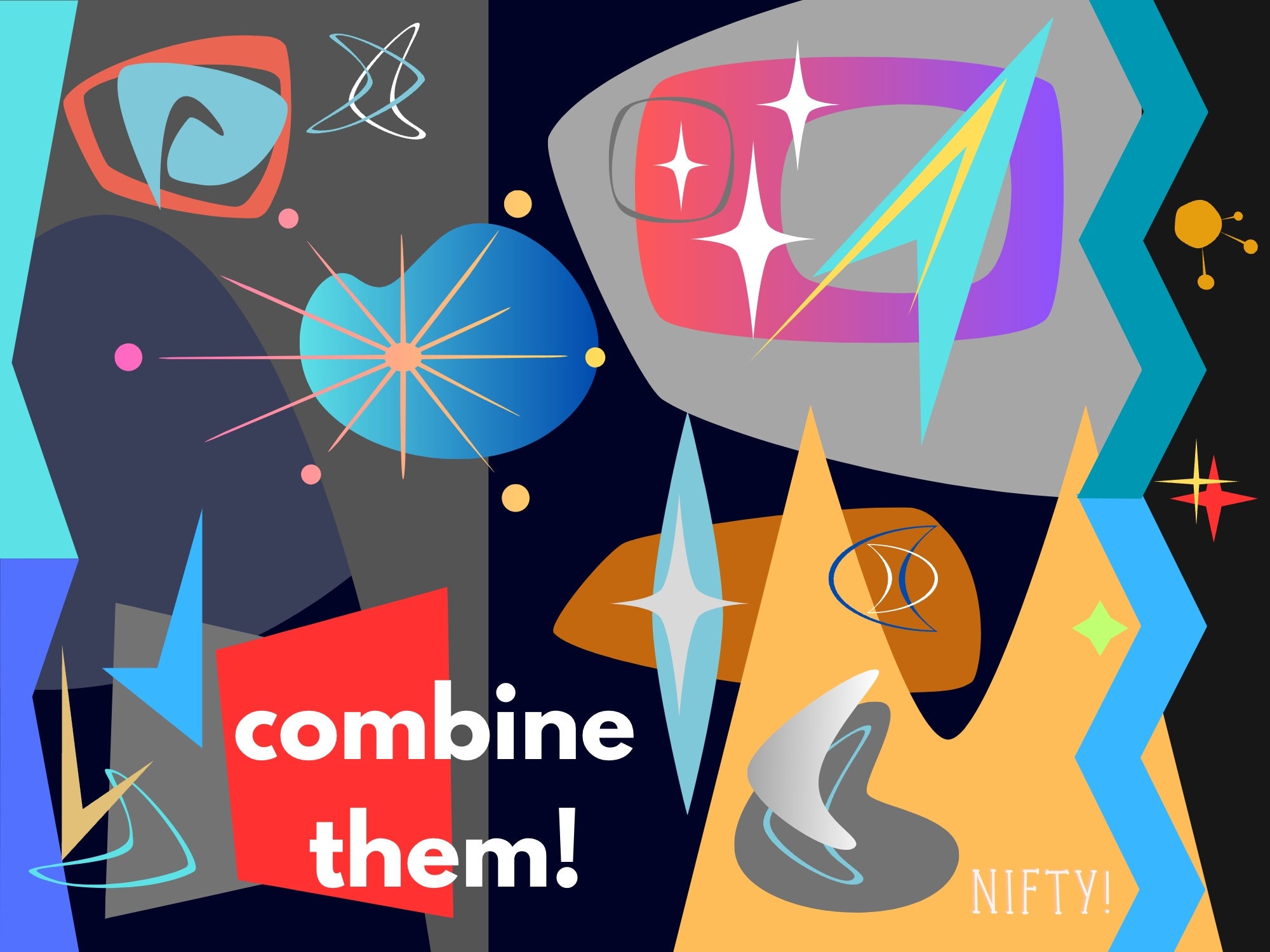 Mid Century Canva Frame Set, MCM Shape Pack, Digital Download, Retro ...