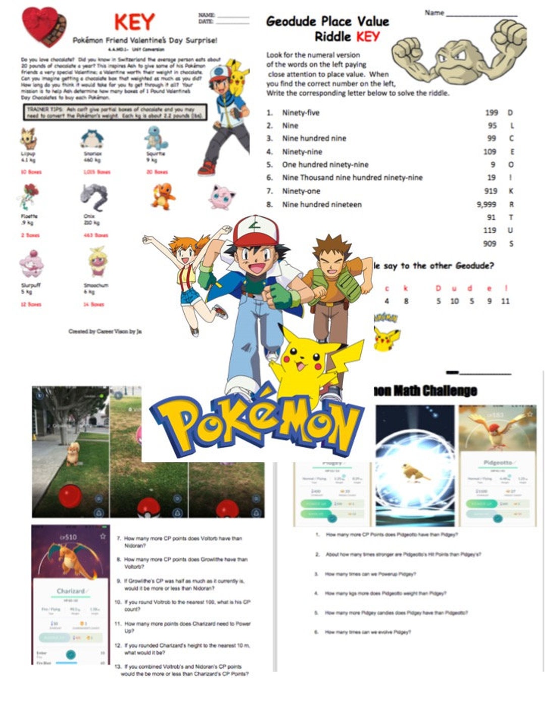 Pokemon Math Worksheets Fun for Grades 1-6 - Etsy