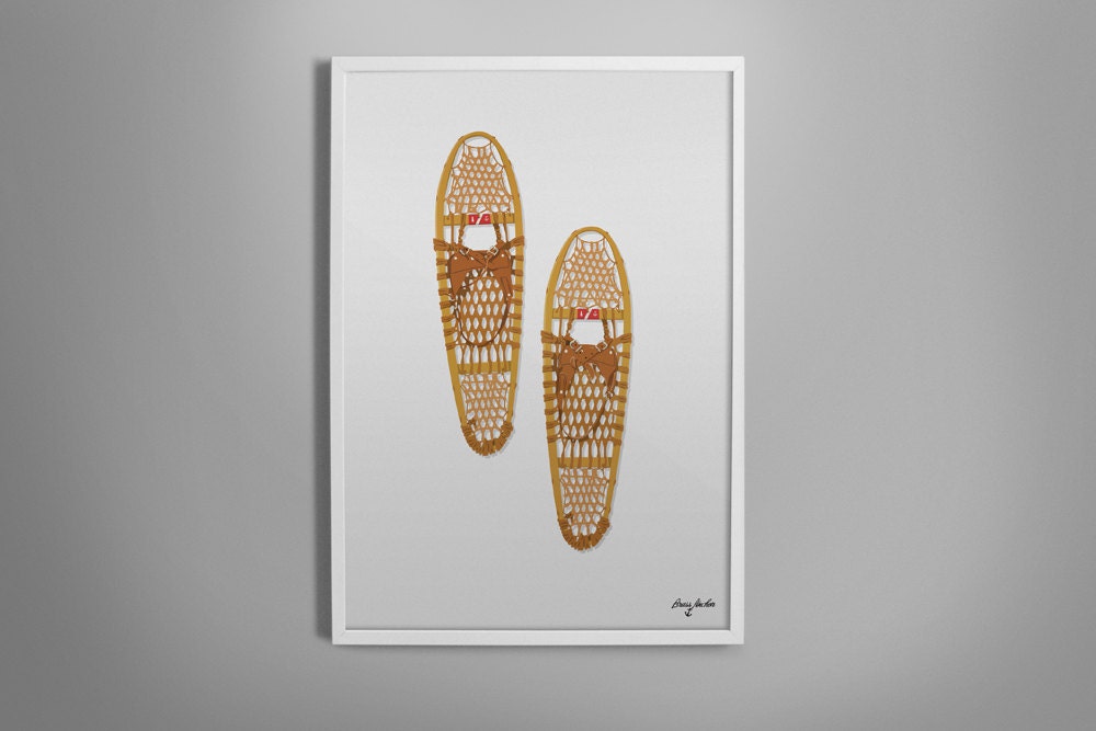 Vintage Snow Shoe Illustrated Print. Winter Decoration for - Etsy