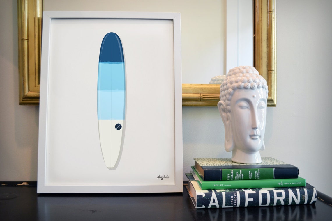 Vintage Raglan Surfboard Ombre Blue or Red Illustrated Print. - Etsy