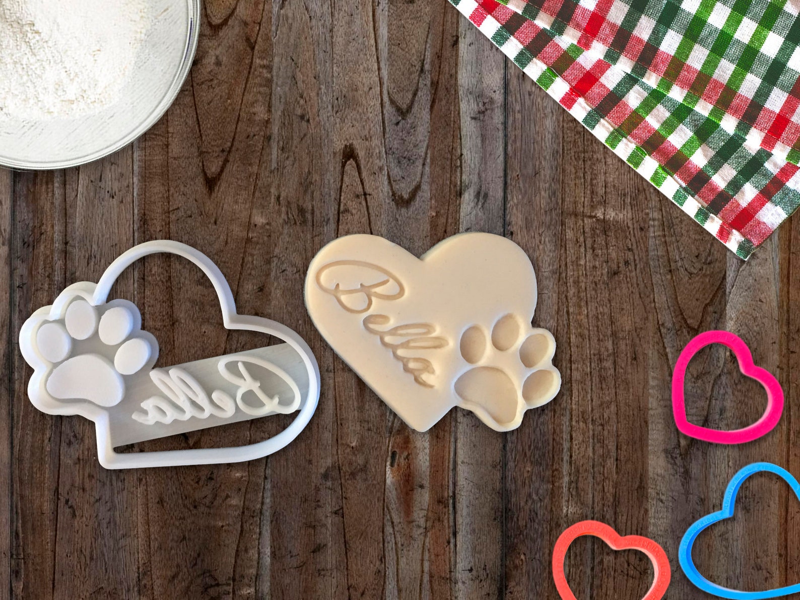 Heart Dog Snack With Paw Print Cookie Cutter With Custom Name | Etsy
